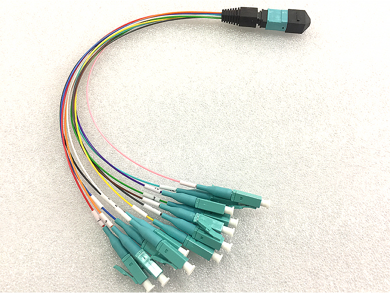 High Quality 12 cores MPO APC to SC APC Fiber Optic Patch Cord 0.9mm OM4